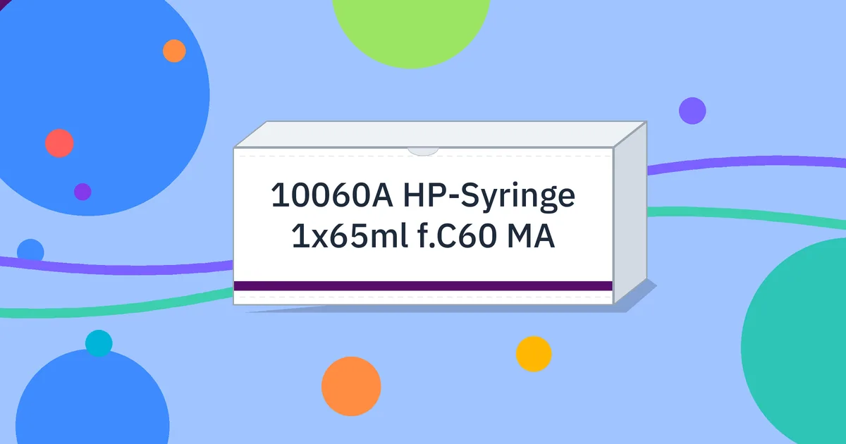 Symbolbild: Packung mit der Aufschrift 10060A HP-Syringe 1x65ml f.C60 MA (PZN 10983794) – Verfügbarkeit und Bezug in Apotheken in Frankfurt am Main