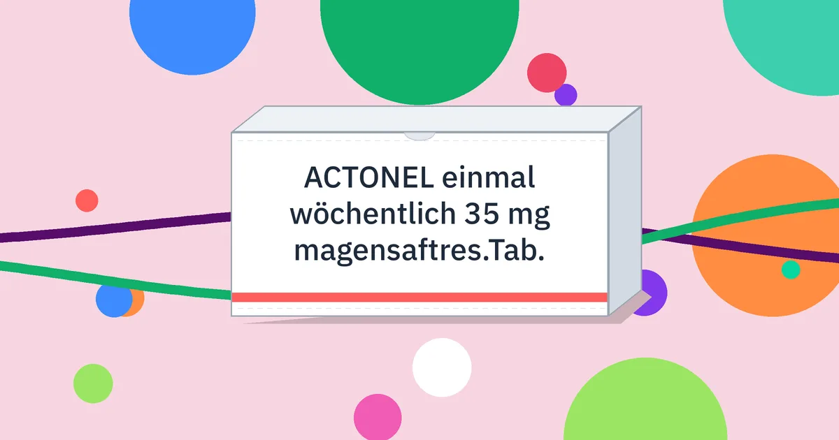 Symbolbild: Packung mit der Aufschrift ACTONEL einmal wöchentlich 35 mg magensaftres.Tab. (PZN 13506669) – Verfügbarkeit und Bezug in Apotheken in Frankfurt am Main