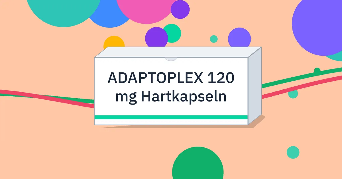 Symbolbild: Packung mit der Aufschrift ADAPTOPLEX 120 mg Hartkapseln (PZN 18673596) – Verfügbarkeit und Bezug in Apotheken in Frankfurt am Main