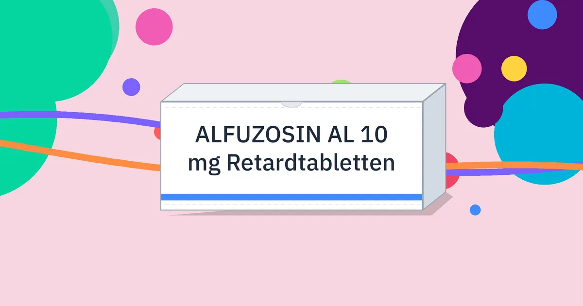 Symbolbild: Packung mit der Aufschrift ALFUZOSIN AL 10 mg Retardtabletten (PZN 04890717) – Verfügbarkeit und Bezug in Apotheken in Frankfurt am Main