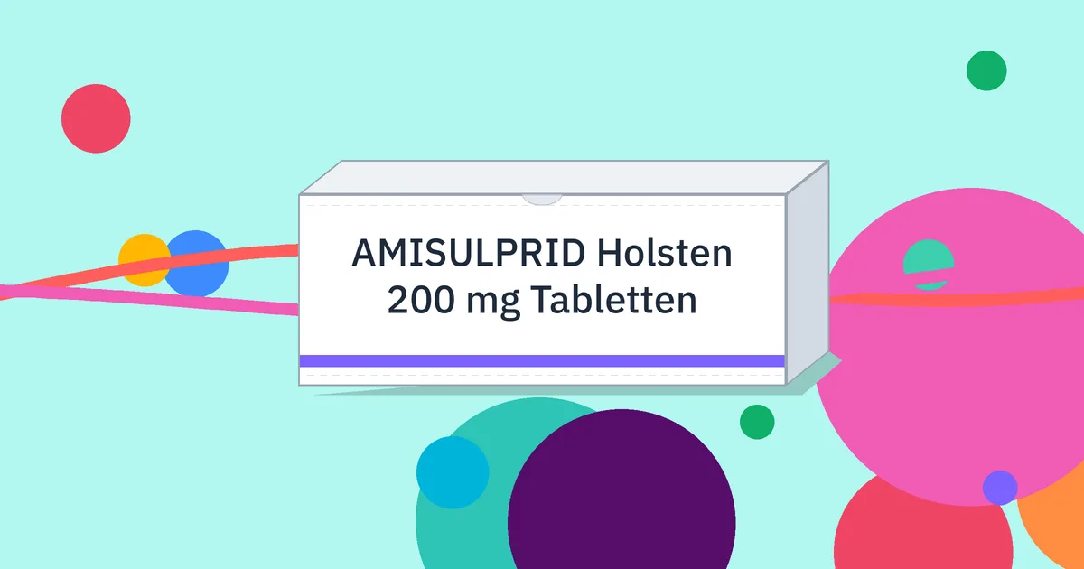 Symbolbild: Packung mit der Aufschrift AMISULPRID Holsten 200 mg Tabletten (PZN 12645280) – Verfügbarkeit und Bezug in Apotheken in Frankfurt am Main