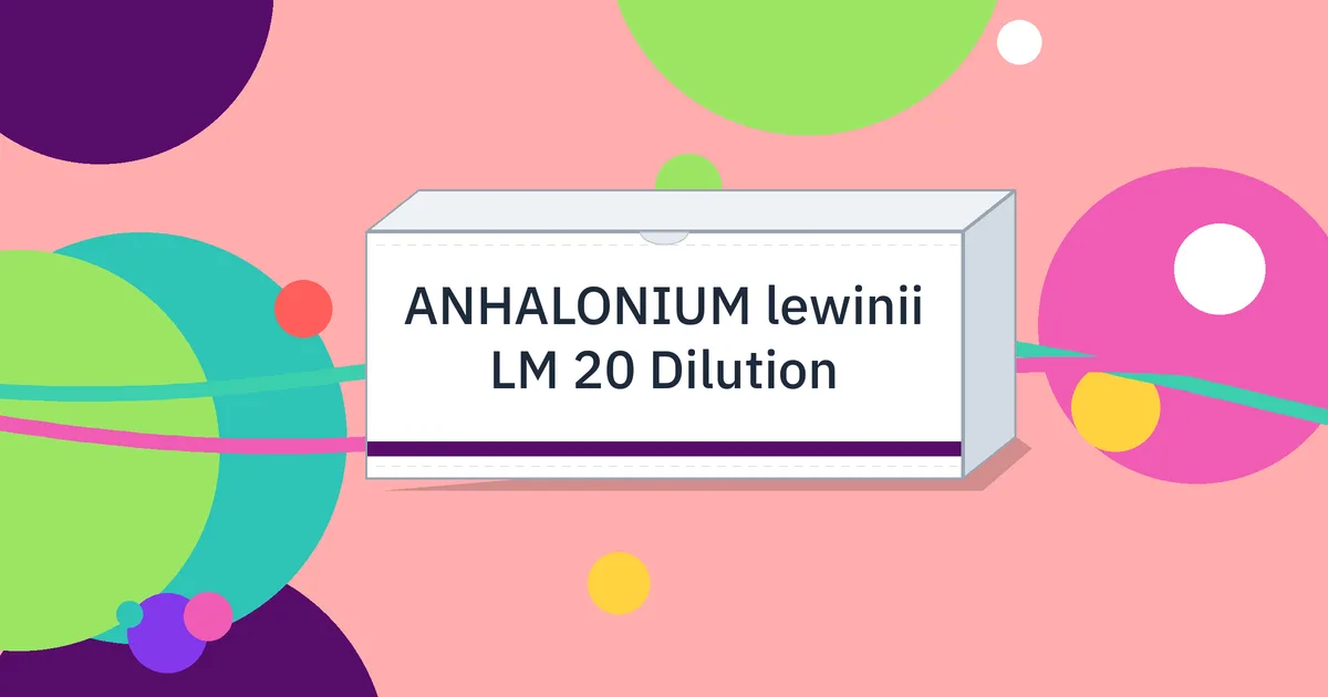 Symbolbild: Packung mit der Aufschrift ANHALONIUM lewinii LM 20 Dilution (PZN 13368983) – Verfügbarkeit und Bezug in Apotheken in Frankfurt am Main