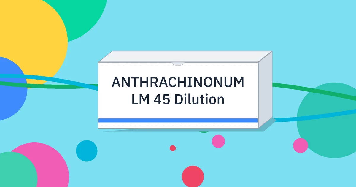 Symbolbild: Packung mit der Aufschrift ANTHRACHINONUM LM 45 Dilution (PZN 13371028) – Verfügbarkeit und Bezug in Apotheken in Frankfurt am Main