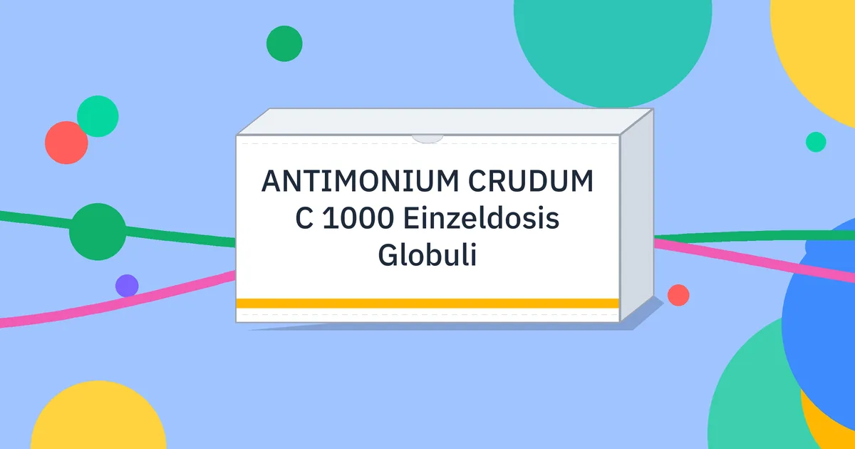 Symbolbild: Packung mit der Aufschrift ANTIMONIUM CRUDUM C 1000 Einzeldosis Globuli (PZN 03032874) – Verfügbarkeit und Bezug in Apotheken in Frankfurt am Main