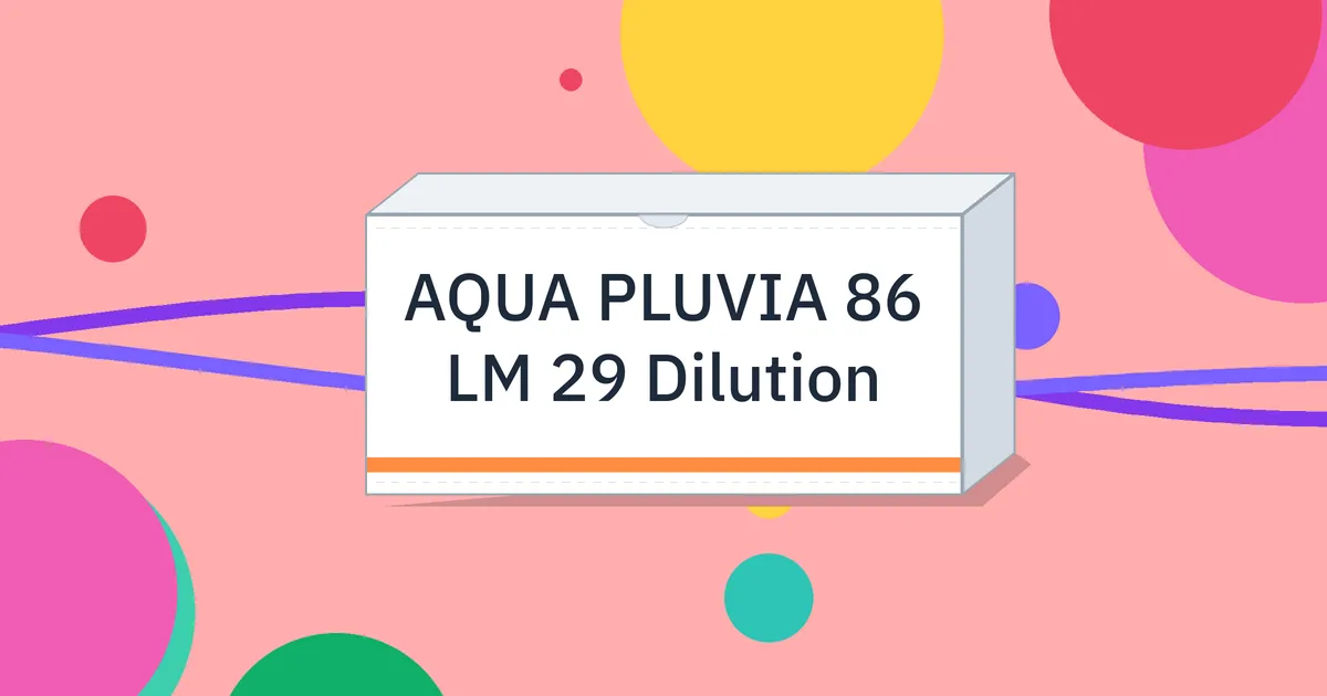 Symbolbild: Packung mit der Aufschrift AQUA PLUVIA 86 LM 29 Dilution (PZN 12766641) – Verfügbarkeit und Bezug in Apotheken in Frankfurt am Main