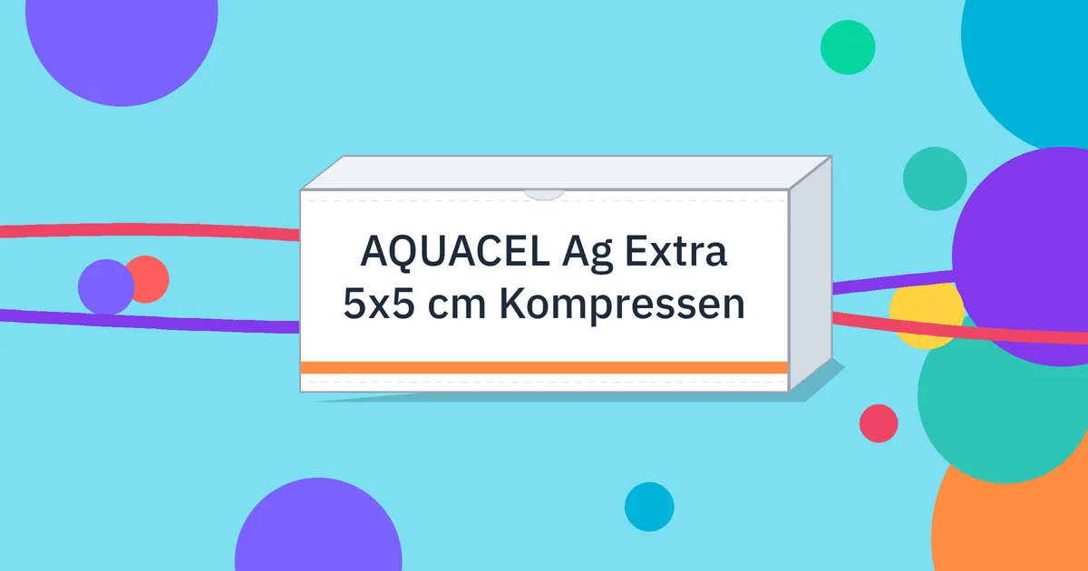 Symbolbild: Packung mit der Aufschrift AQUACEL Ag Extra 5x5 cm Kompressen (PZN 18123476) – Verfügbarkeit und Bezug in Apotheken in Frankfurt am Main