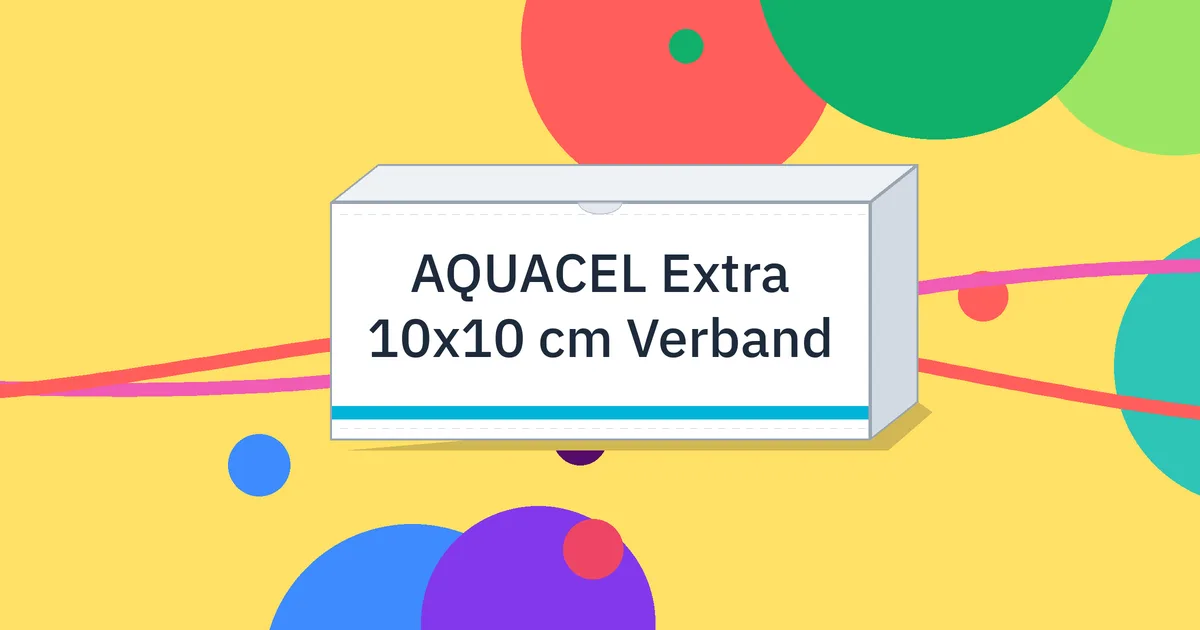 Symbolbild: Packung mit der Aufschrift AQUACEL Extra 10x10 cm Verband (PZN 19348102) – Verfügbarkeit und Bezug in Apotheken in Frankfurt am Main