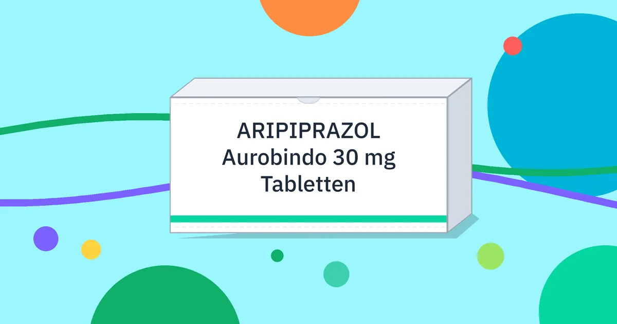 Symbolbild: Packung mit der Aufschrift ARIPIPRAZOL Aurobindo 30 mg Tabletten (PZN 20100749) – Verfügbarkeit und Bezug in Apotheken in Frankfurt am Main