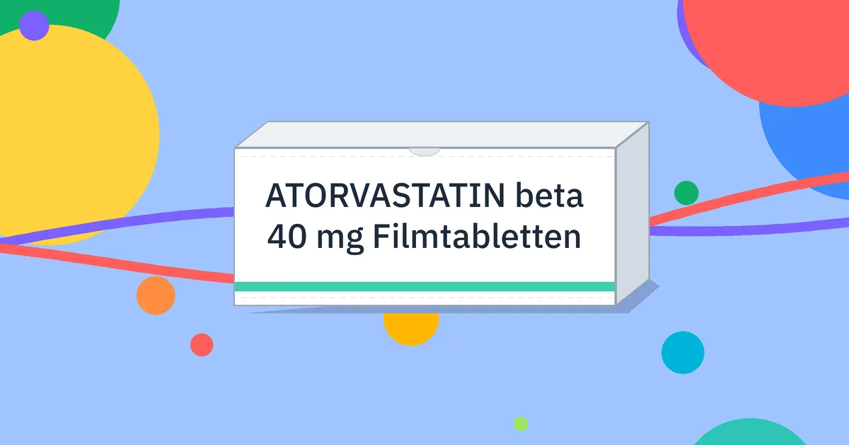 Symbolbild: Packung mit der Aufschrift ATORVASTATIN beta 40 mg Filmtabletten (PZN 17453935) – Verfügbarkeit und Bezug in Apotheken in Frankfurt am Main