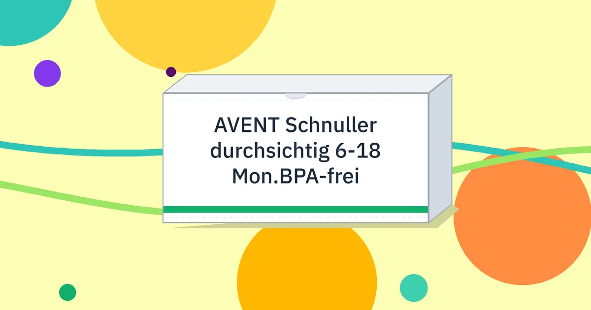 Symbolbild: Packung mit der Aufschrift AVENT Schnuller durchsichtig 6-18 Mon.BPA-frei (PZN 05505101) – Verfügbarkeit und Bezug in Apotheken in Frankfurt am Main