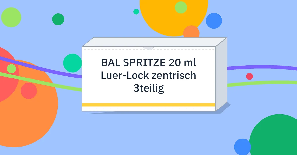 Symbolbild: Packung mit der Aufschrift BAL SPRITZE 20 ml Luer-Lock zentrisch 3teilig (PZN 19124118) – Verfügbarkeit und Bezug in Apotheken in Frankfurt am Main