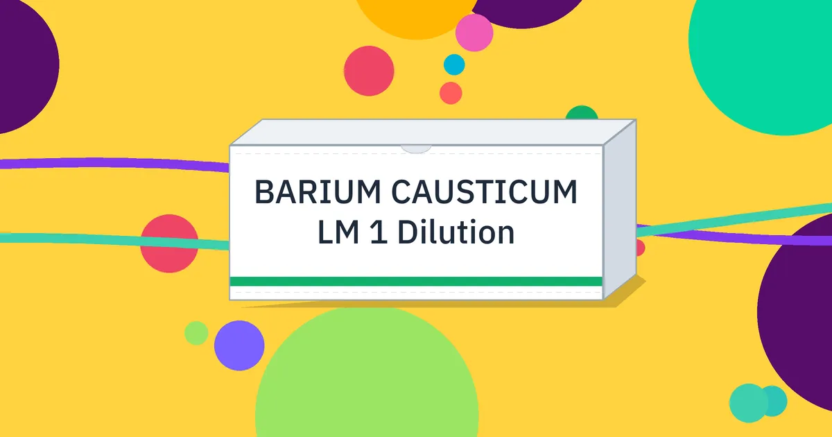 Symbolbild: Packung mit der Aufschrift BARIUM CAUSTICUM LM 1 Dilution (PZN 13376296) – Verfügbarkeit und Bezug in Apotheken in Frankfurt am Main