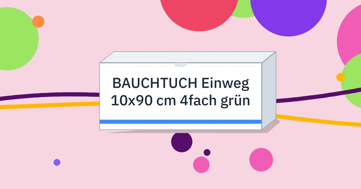 Symbolbild: Packung mit der Aufschrift BAUCHTUCH Einweg 10x90 cm 4fach grün (PZN 00033488) – Verfügbarkeit und Bezug in Apotheken in Frankfurt am Main