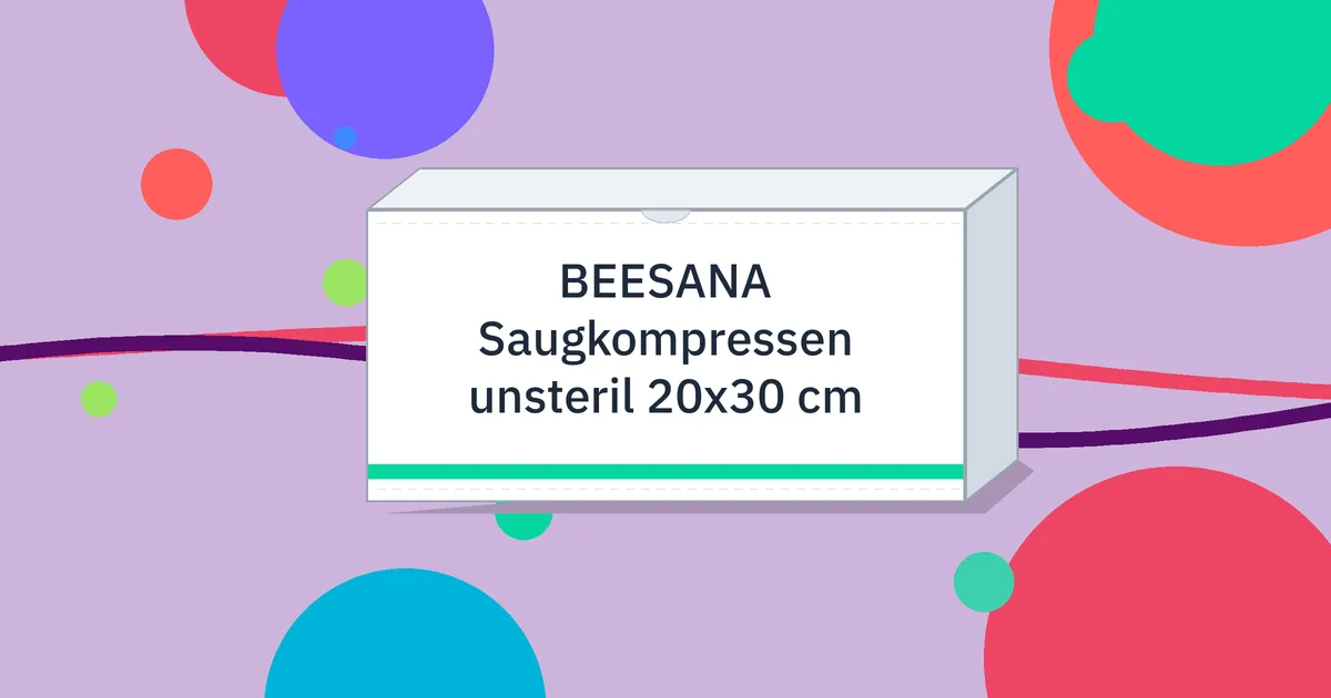 Symbolbild: Packung mit der Aufschrift BEESANA Saugkompressen unsteril 20x30 cm (PZN 12146631) – Verfügbarkeit und Bezug in Apotheken in Frankfurt am Main