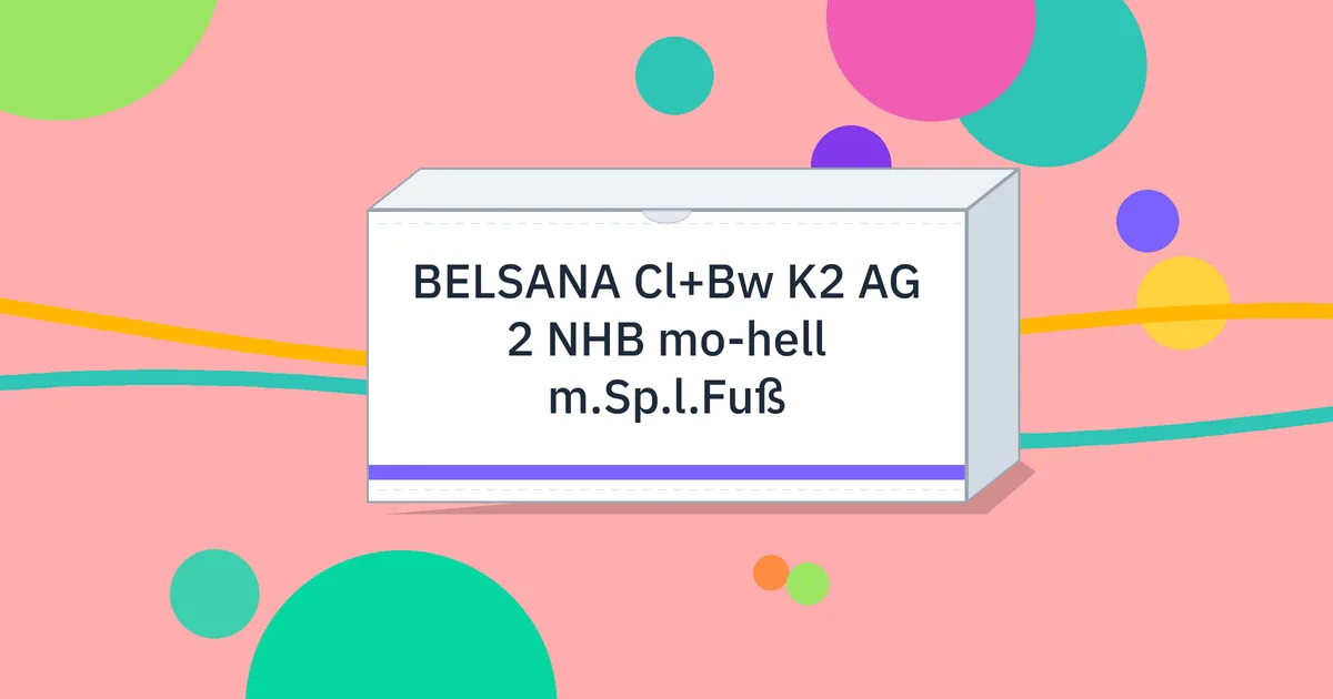 Symbolbild: Packung mit der Aufschrift BELSANA Cl+Bw K2 AG 2 NHB mo-hell m.Sp.l.Fuß (PZN 12243038) – Verfügbarkeit und Bezug in Apotheken in Frankfurt am Main