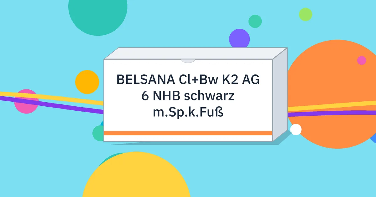 Symbolbild: Packung mit der Aufschrift BELSANA Cl+Bw K2 AG 6 NHB schwarz m.Sp.k.Fuß (PZN 12248366) – Verfügbarkeit und Bezug in Apotheken in Frankfurt am Main