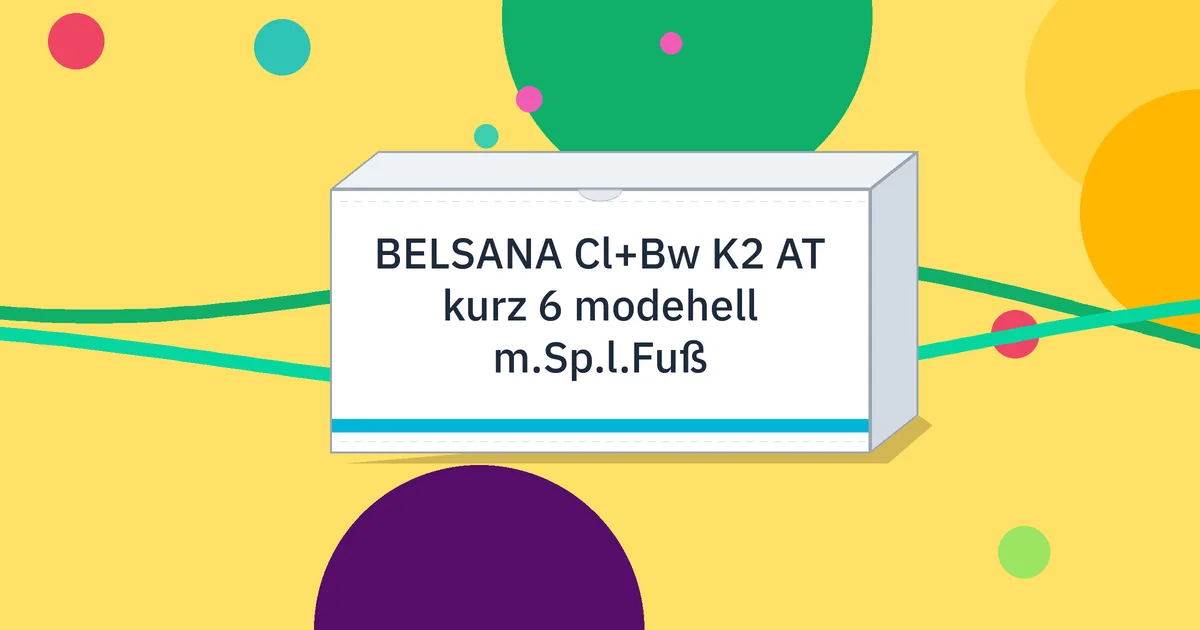 Symbolbild: Packung mit der Aufschrift BELSANA Cl+Bw K2 AT kurz 6 modehell m.Sp.l.Fuß (PZN 12253605) – Verfügbarkeit und Bezug in Apotheken in Frankfurt am Main