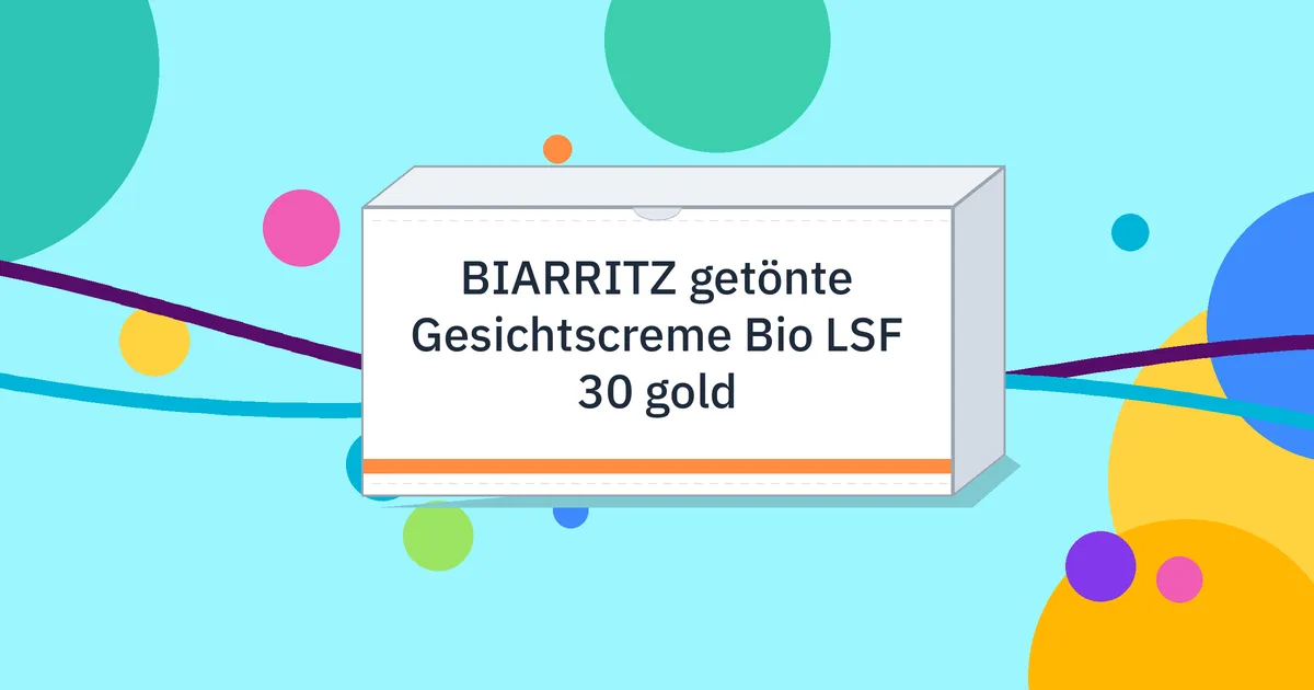 Symbolbild: Packung mit der Aufschrift BIARRITZ getönte Gesichtscreme Bio LSF 30 gold (PZN 20897877) – Verfügbarkeit und Bezug in Apotheken in Frankfurt am Main