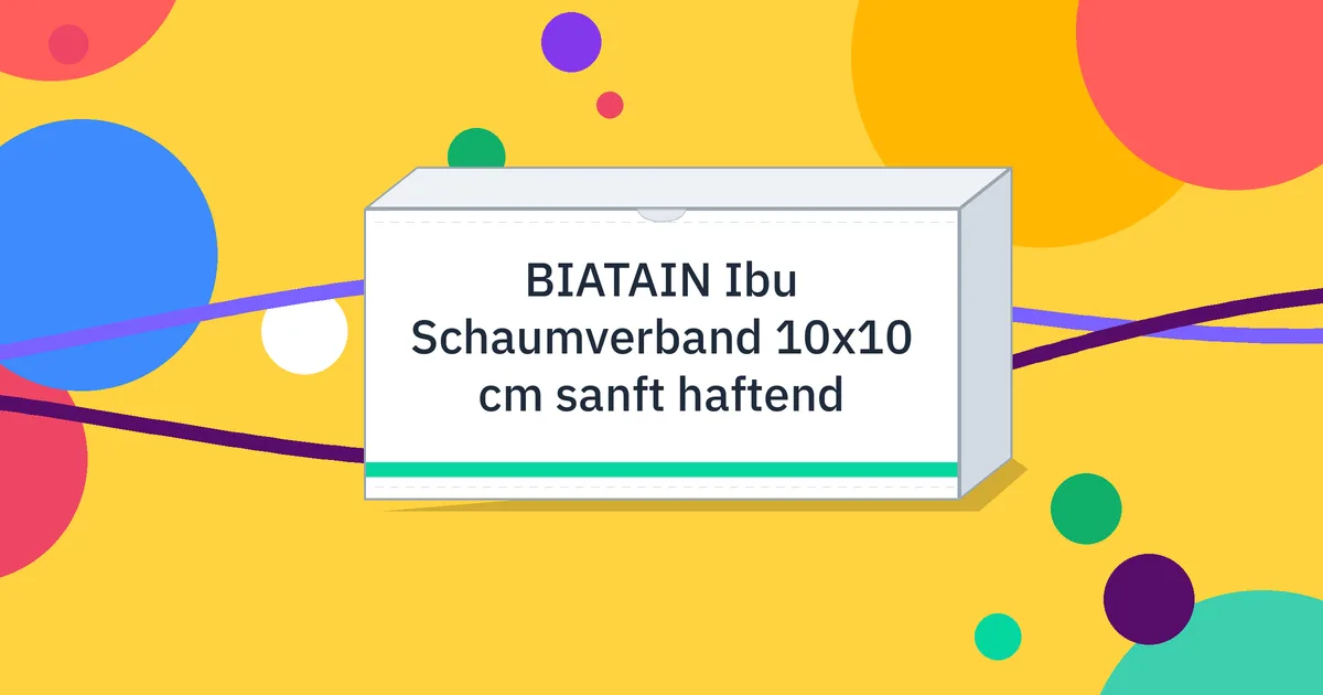 Symbolbild: Packung mit der Aufschrift BIATAIN Ibu Schaumverband 10x10 cm sanft haftend (PZN 17920928) – Verfügbarkeit und Bezug in Apotheken in Frankfurt am Main