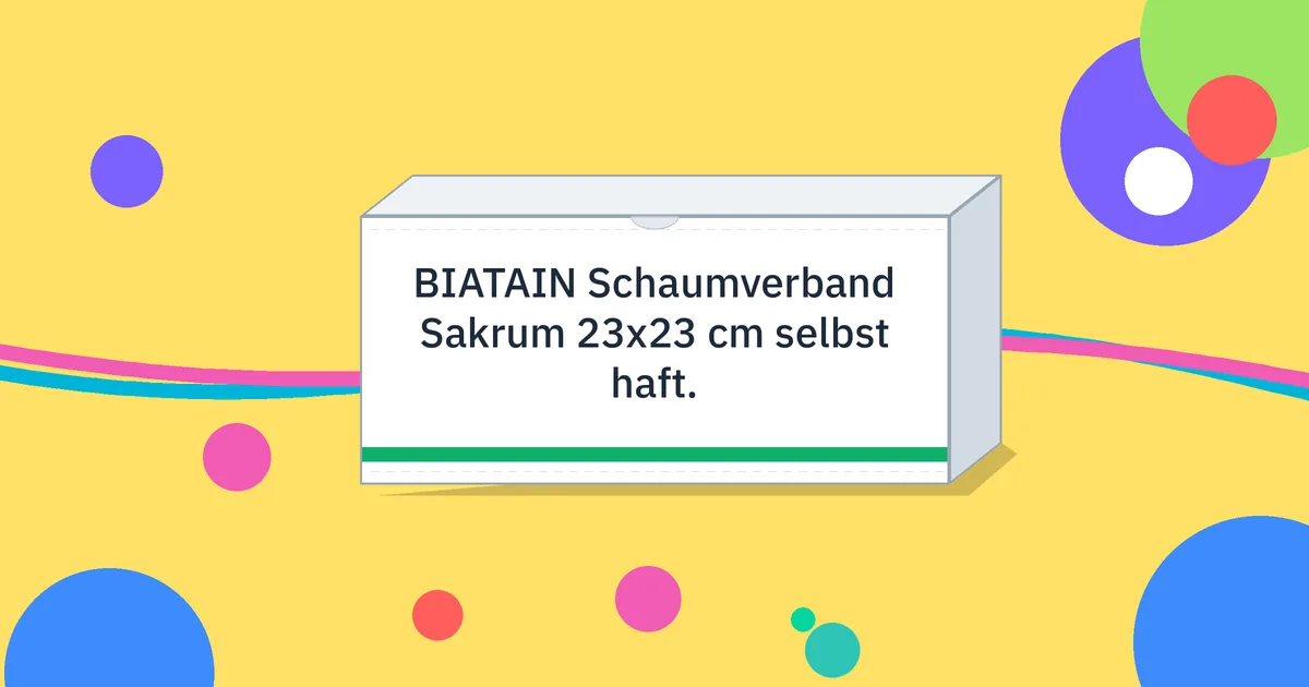 Symbolbild: Packung mit der Aufschrift BIATAIN Schaumverband Sakrum 23x23 cm selbst haft. (PZN 19689346) – Verfügbarkeit und Bezug in Apotheken in Frankfurt am Main