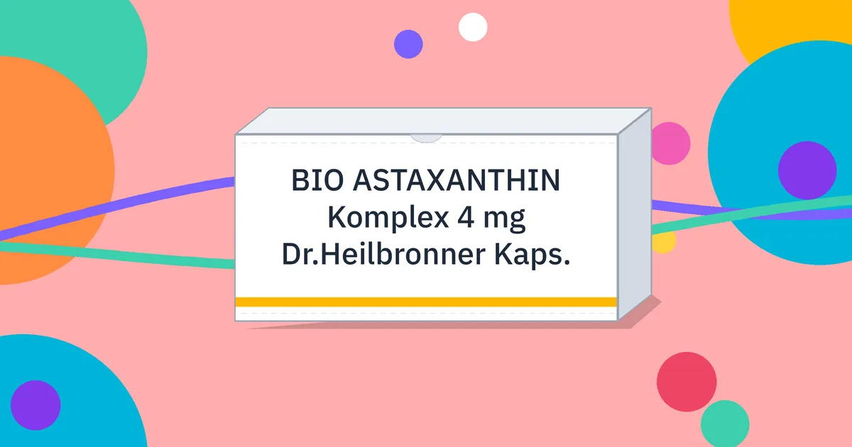 Symbolbild: Packung mit der Aufschrift BIO ASTAXANTHIN Komplex 4 mg Dr.Heilbronner Kaps. (PZN 19901645) – Verfügbarkeit und Bezug in Apotheken in Frankfurt am Main
