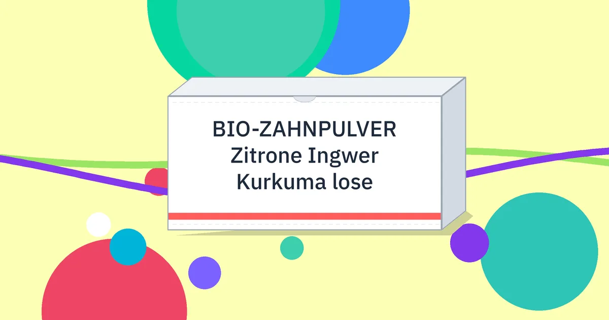 Symbolbild: Packung mit der Aufschrift BIO-ZAHNPULVER Zitrone Ingwer Kurkuma lose (PZN 18326966) – Verfügbarkeit und Bezug in Apotheken in Frankfurt am Main
