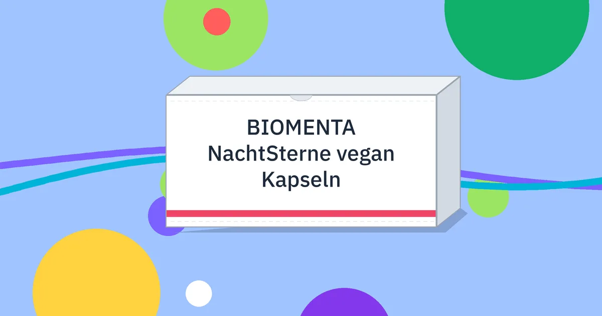 Symbolbild: Packung mit der Aufschrift BIOMENTA NachtSterne vegan Kapseln (PZN 17924197) – Verfügbarkeit und Bezug in Apotheken in Frankfurt am Main