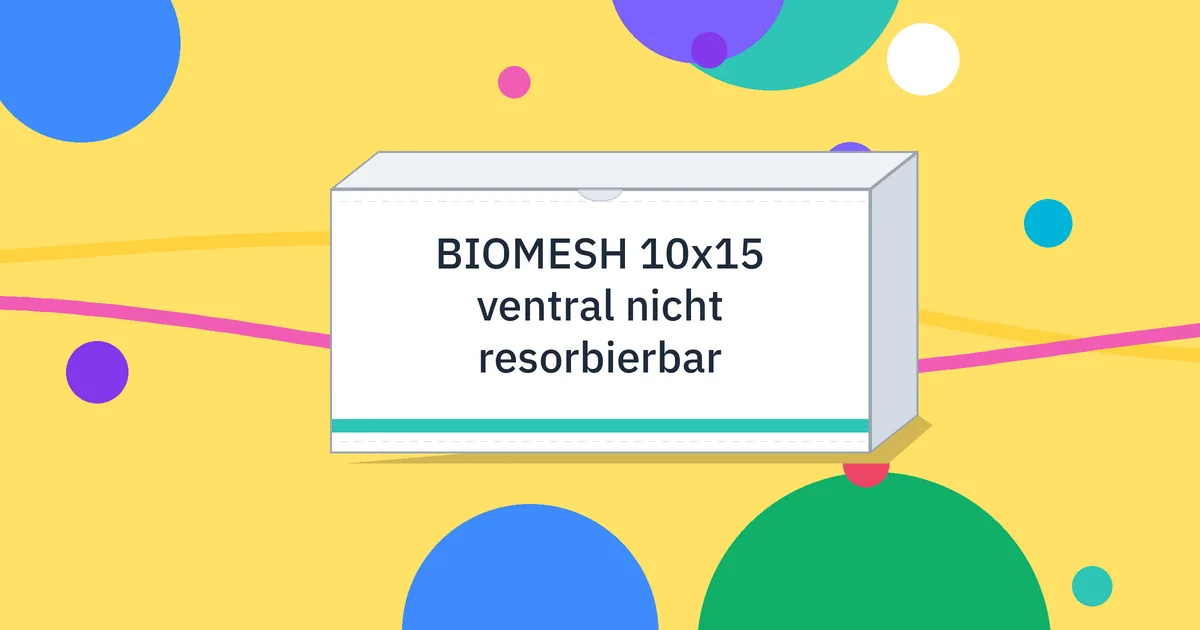 Symbolbild: Packung mit der Aufschrift BIOMESH 10x15 ventral nicht resorbierbar (PZN 19504795) – Verfügbarkeit und Bezug in Apotheken in Frankfurt am Main