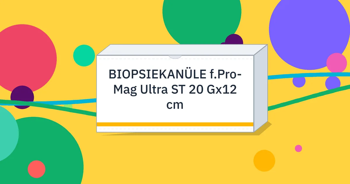 Symbolbild: Packung mit der Aufschrift BIOPSIEKANÜLE f.Pro-Mag Ultra ST 20 Gx12 cm (PZN 00425863) – Verfügbarkeit und Bezug in Apotheken in Frankfurt am Main