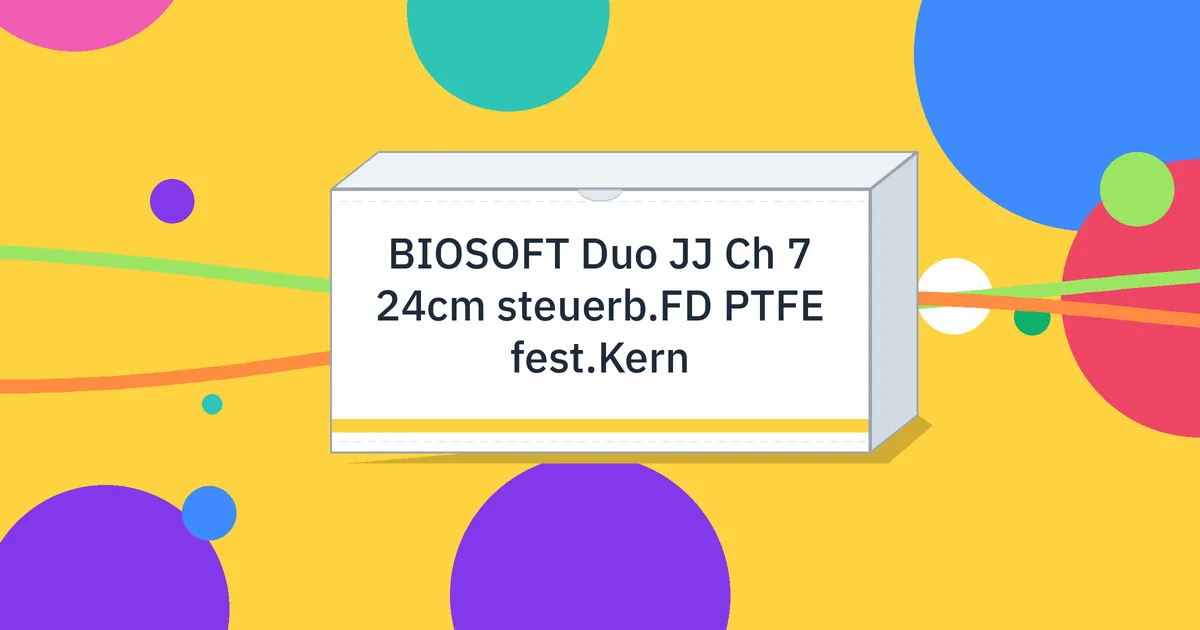 Symbolbild: Packung mit der Aufschrift BIOSOFT Duo JJ Ch 7 24cm steuerb.FD PTFE fest.Kern (PZN 17509713) – Verfügbarkeit und Bezug in Apotheken in Frankfurt am Main