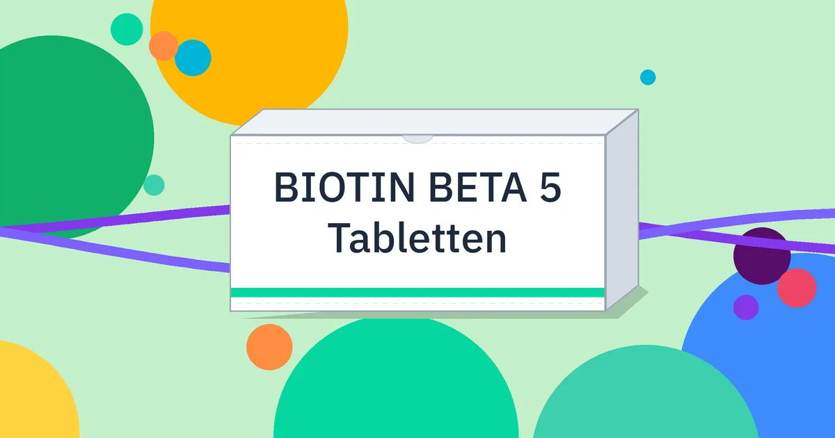 Symbolbild: Packung mit der Aufschrift BIOTIN BETA 5 Tabletten (PZN 01841948) – Verfügbarkeit und Bezug in Apotheken in Frankfurt am Main