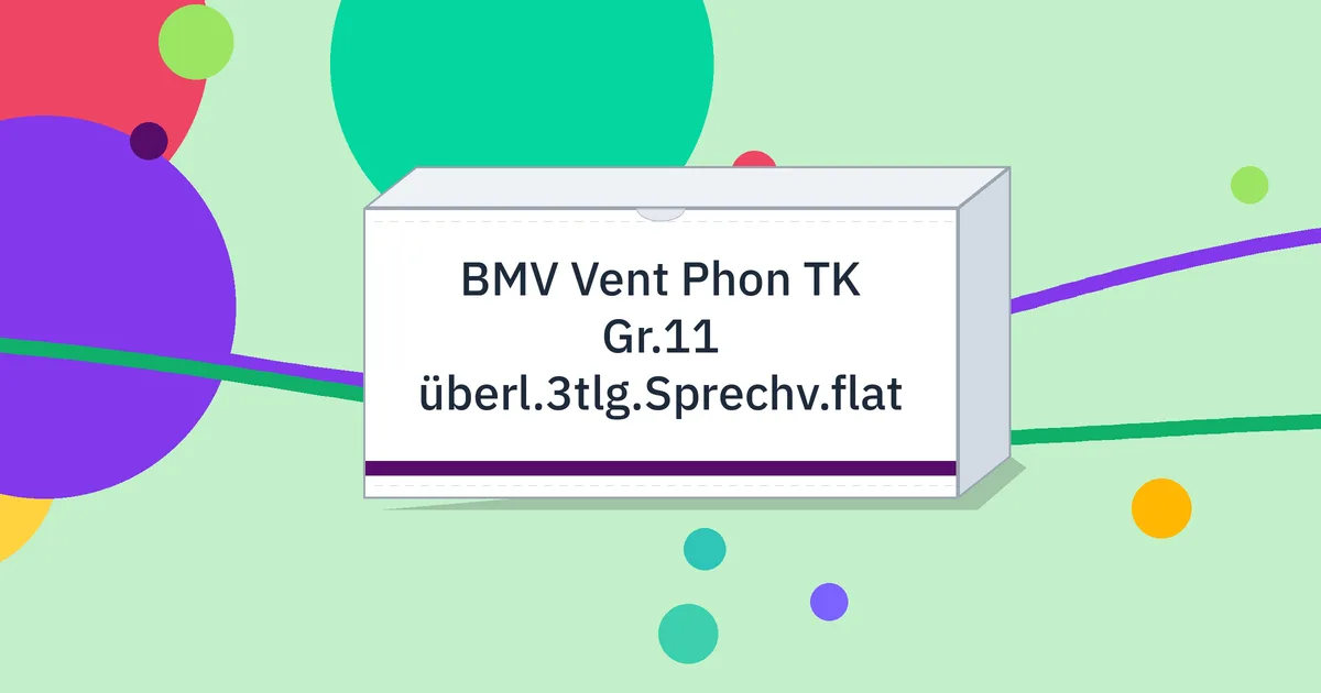 Symbolbild: Packung mit der Aufschrift BMV Vent Phon TK Gr.11 überl.3tlg.Sprechv.flat (PZN 18385696) – Verfügbarkeit und Bezug in Apotheken in Frankfurt am Main