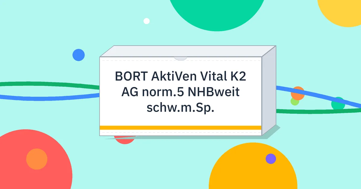 Symbolbild: Packung mit der Aufschrift BORT AktiVen Vital K2 AG norm.5 NHBweit schw.m.Sp. (PZN 12385181) – Verfügbarkeit und Bezug in Apotheken in Frankfurt am Main