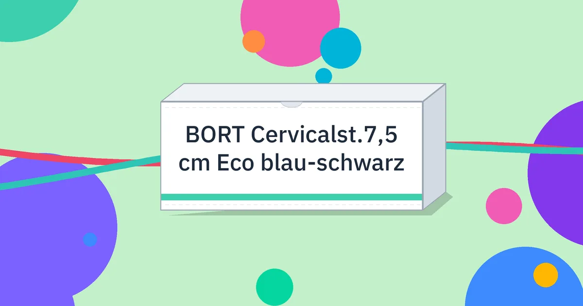 Symbolbild: Packung mit der Aufschrift BORT Cervicalst.7,5 cm Eco blau-schwarz (PZN 06085090) – Verfügbarkeit und Bezug in Apotheken in Frankfurt am Main