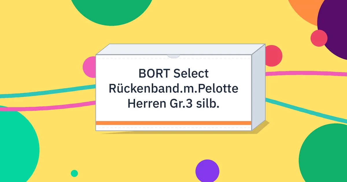 Symbolbild: Packung mit der Aufschrift BORT Select Rückenband.m.Pelotte Herren Gr.3 silb. (PZN 14273813) – Verfügbarkeit und Bezug in Apotheken in Frankfurt am Main