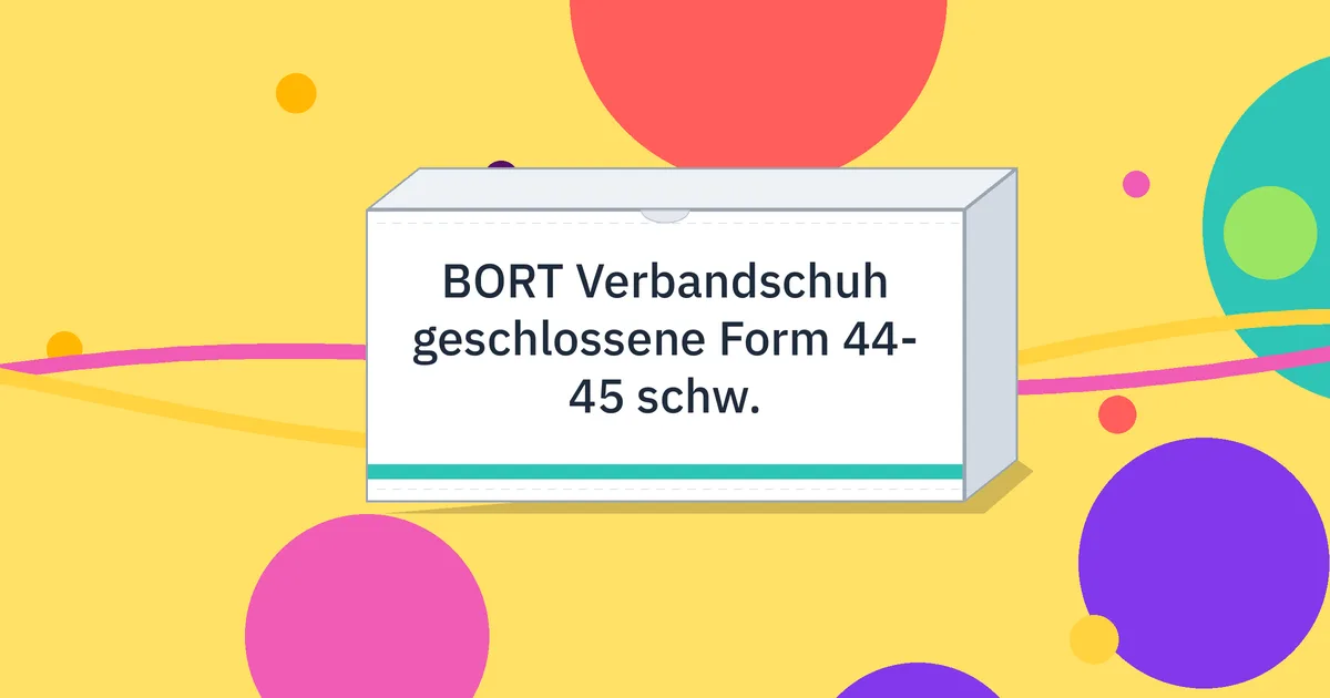 Symbolbild: Packung mit der Aufschrift BORT Verbandschuh geschlossene Form 44-45 schw. (PZN 07670488) – Verfügbarkeit und Bezug in Apotheken in Frankfurt am Main