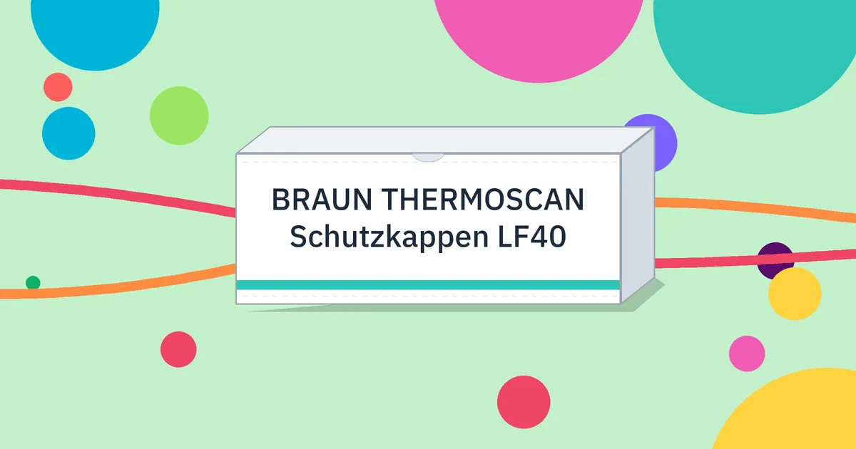 Symbolbild: Packung mit der Aufschrift BRAUN THERMOSCAN Schutzkappen LF40 (PZN 07437651) – Verfügbarkeit und Bezug in Apotheken in Frankfurt am Main