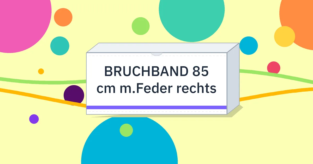 Symbolbild: Packung mit der Aufschrift BRUCHBAND 85 cm m.Feder rechts (PZN 01725171) – Verfügbarkeit und Bezug in Apotheken in Frankfurt am Main