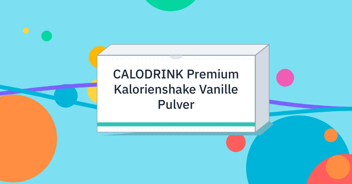 Symbolbild: Packung mit der Aufschrift CALODRINK Premium Kalorienshake Vanille Pulver (PZN 20217434) – Verfügbarkeit und Bezug in Apotheken in Frankfurt am Main