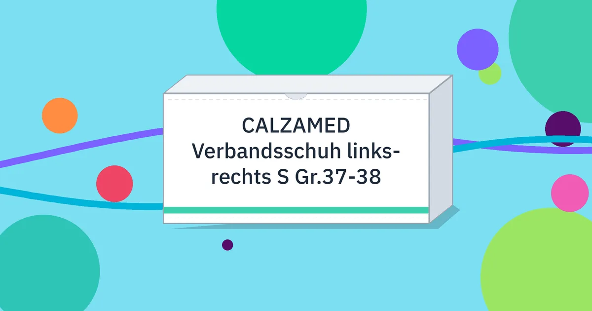 Symbolbild: Packung mit der Aufschrift CALZAMED Verbandsschuh links-rechts S Gr.37-38 (PZN 17197461) – Verfügbarkeit und Bezug in Apotheken in Frankfurt am Main