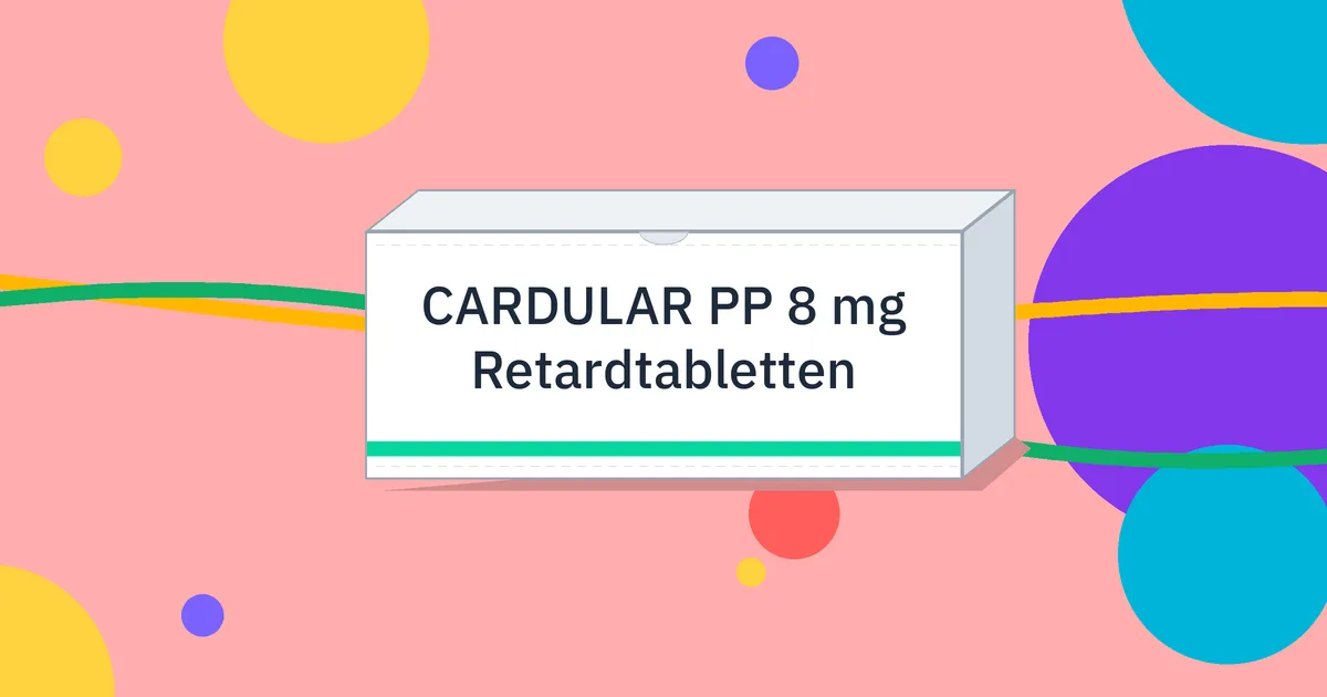 Symbolbild: Packung mit der Aufschrift CARDULAR PP 8 mg Retardtabletten (PZN 11214431) – Verfügbarkeit und Bezug in Apotheken in Frankfurt am Main