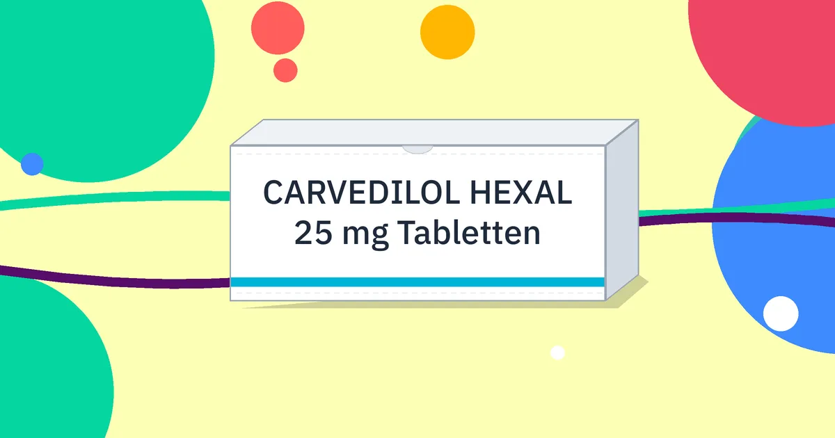 Symbolbild: Packung mit der Aufschrift CARVEDILOL HEXAL 25 mg Tabletten (PZN 19177296) – Verfügbarkeit und Bezug in Apotheken in Frankfurt am Main