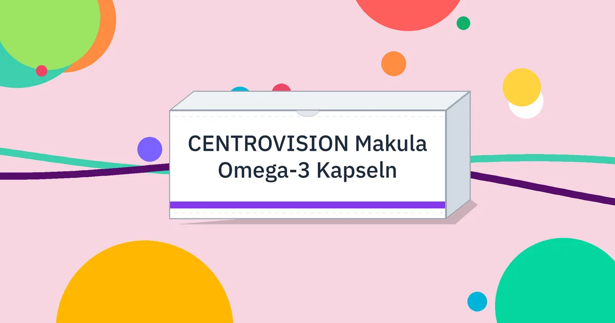 Symbolbild: Packung mit der Aufschrift CENTROVISION Makula Omega-3 Kapseln (PZN 15415971) – Verfügbarkeit und Bezug in Apotheken in Frankfurt am Main