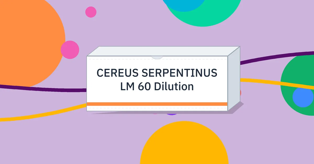 Symbolbild: Packung mit der Aufschrift CEREUS SERPENTINUS LM 60 Dilution (PZN 13437810) – Verfügbarkeit und Bezug in Apotheken in Frankfurt am Main