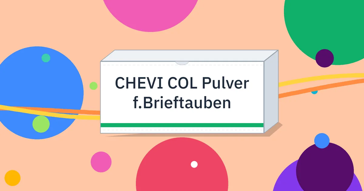 Symbolbild: Packung mit der Aufschrift CHEVI COL Pulver f.Brieftauben (PZN 03423391) – Verfügbarkeit und Bezug in Apotheken in Frankfurt am Main