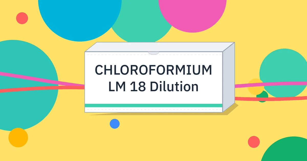 Symbolbild: Packung mit der Aufschrift CHLOROFORMIUM LM 18 Dilution (PZN 13444626) – Verfügbarkeit und Bezug in Apotheken in Frankfurt am Main