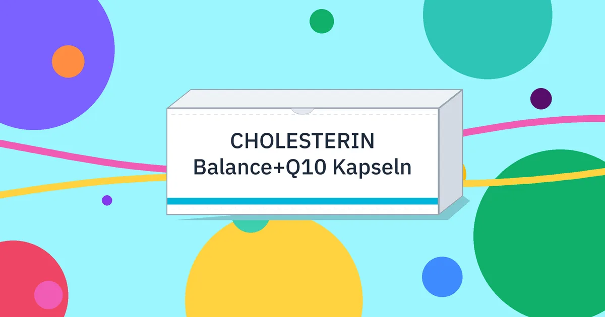 Symbolbild: Packung mit der Aufschrift CHOLESTERIN Balance+Q10 Kapseln (PZN 17890647) – Verfügbarkeit und Bezug in Apotheken in Frankfurt am Main