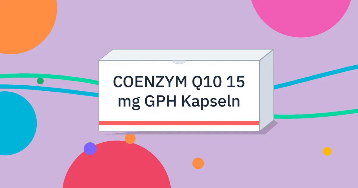 Symbolbild: Packung mit der Aufschrift COENZYM Q10 15 mg GPH Kapseln (PZN 06832635) – Verfügbarkeit und Bezug in Apotheken in Frankfurt am Main