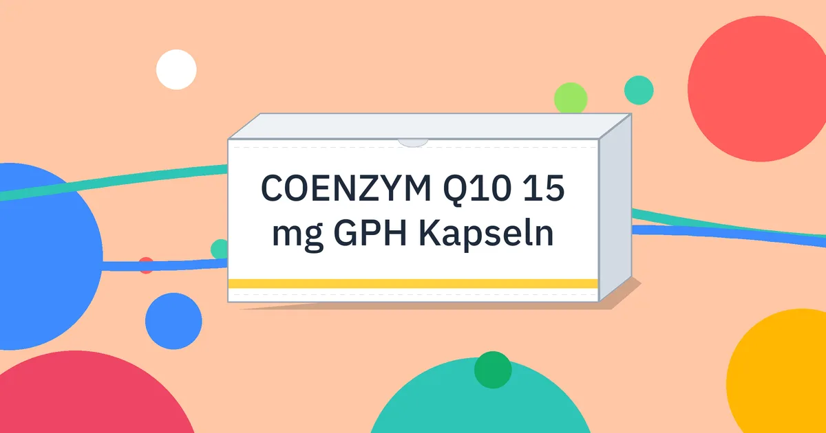 Symbolbild: Packung mit der Aufschrift COENZYM Q10 15 mg GPH Kapseln (PZN 01551133) – Verfügbarkeit und Bezug in Apotheken in Frankfurt am Main