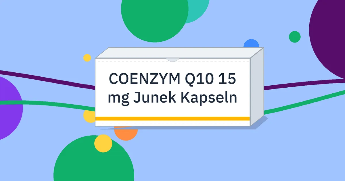 Symbolbild: Packung mit der Aufschrift COENZYM Q10 15 mg Junek Kapseln (PZN 09719750) – Verfügbarkeit und Bezug in Apotheken in Frankfurt am Main